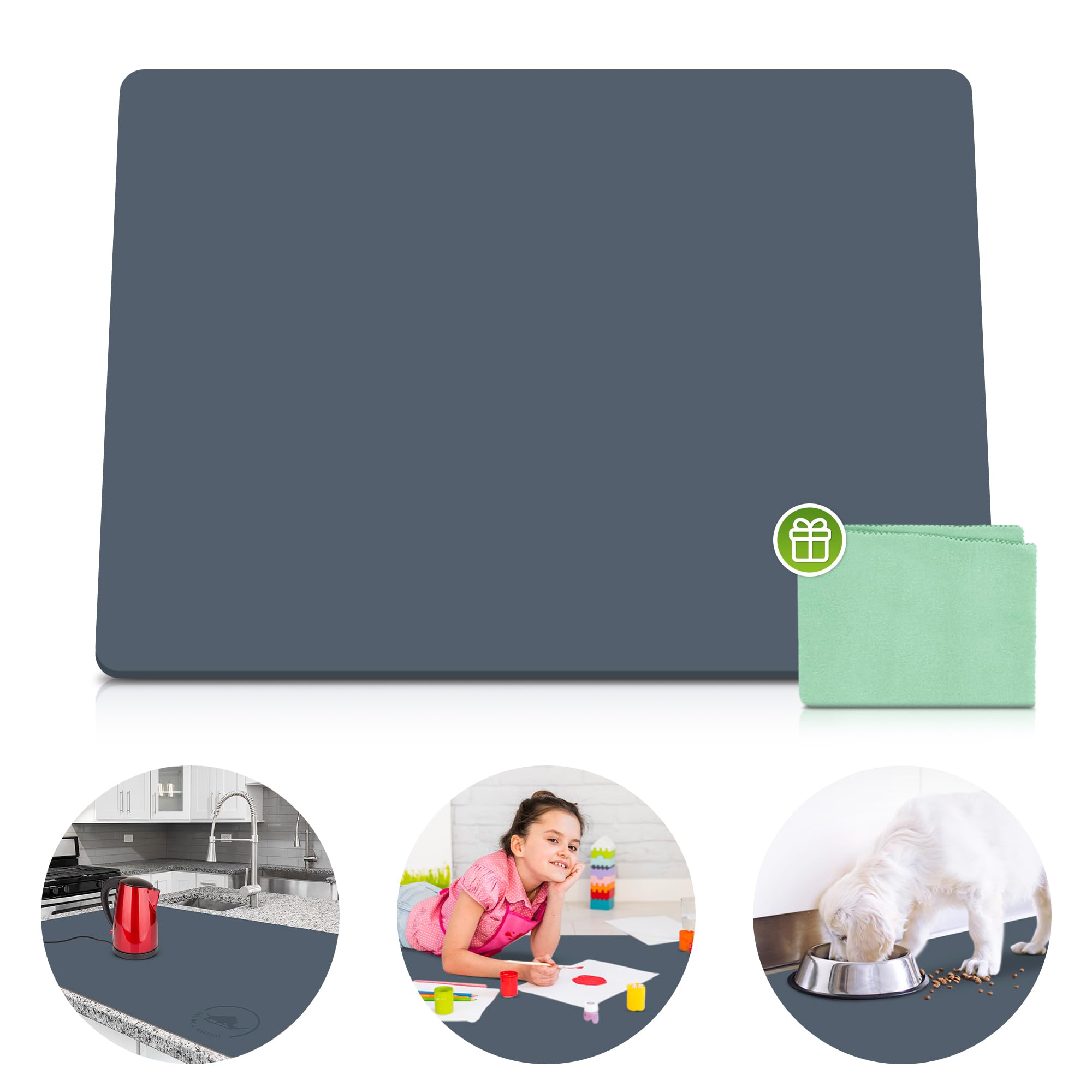 Premium Silicone Mat 25" x 17" Multipurpose Cooking Mat Thick Heat Resistant, Kitchen Counter Mat Waterproof - Coffee Machine, Countertop Protector Air Fryer, Baking mat (Grey)