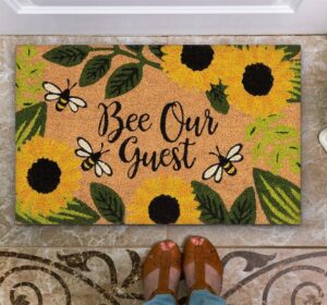 lnu door mat bee our guest sunflower welcome non-slip mats funny doormat decor for bathroom kitchen front porch rugs home decor entrance 16 * 24in/40 * 60cm