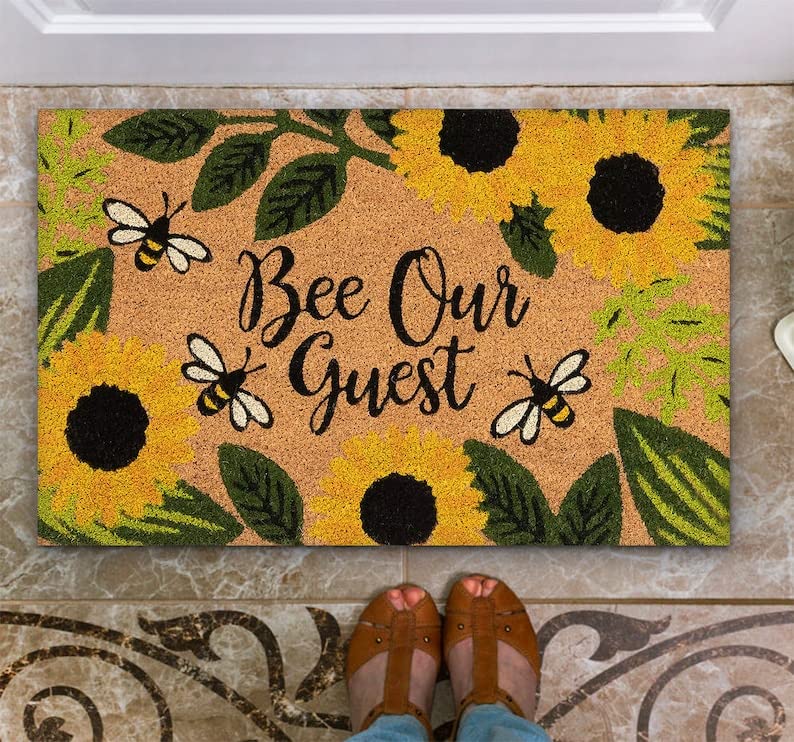 LNU Door Mat Bee Our Guest Sunflower Welcome Non-Slip Mats Funny Doormat Decor for Bathroom Kitchen Front Porch Rugs Home Decor Entrance 16 * 24in/40 * 60cm