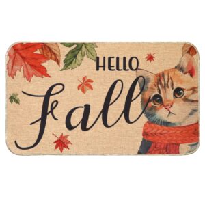 sawowkuya hello fall door mat 30 x 17 inch fall cat doormat indoor outdoor entrance floor mat non slip autumn thanksiving decor rubber welcome mats