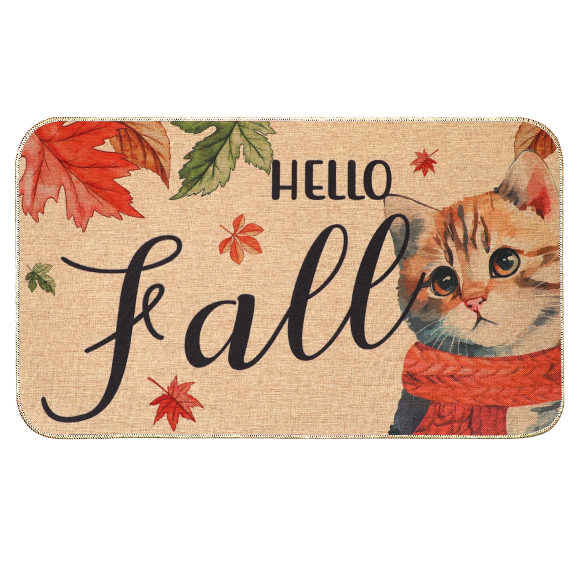 Sawowkuya Hello Fall Door Mat 30 X 17 Inch Fall Cat Doormat Indoor Outdoor Entrance Floor Mat Non Slip Autumn Thanksiving Decor Rubber Welcome Mats