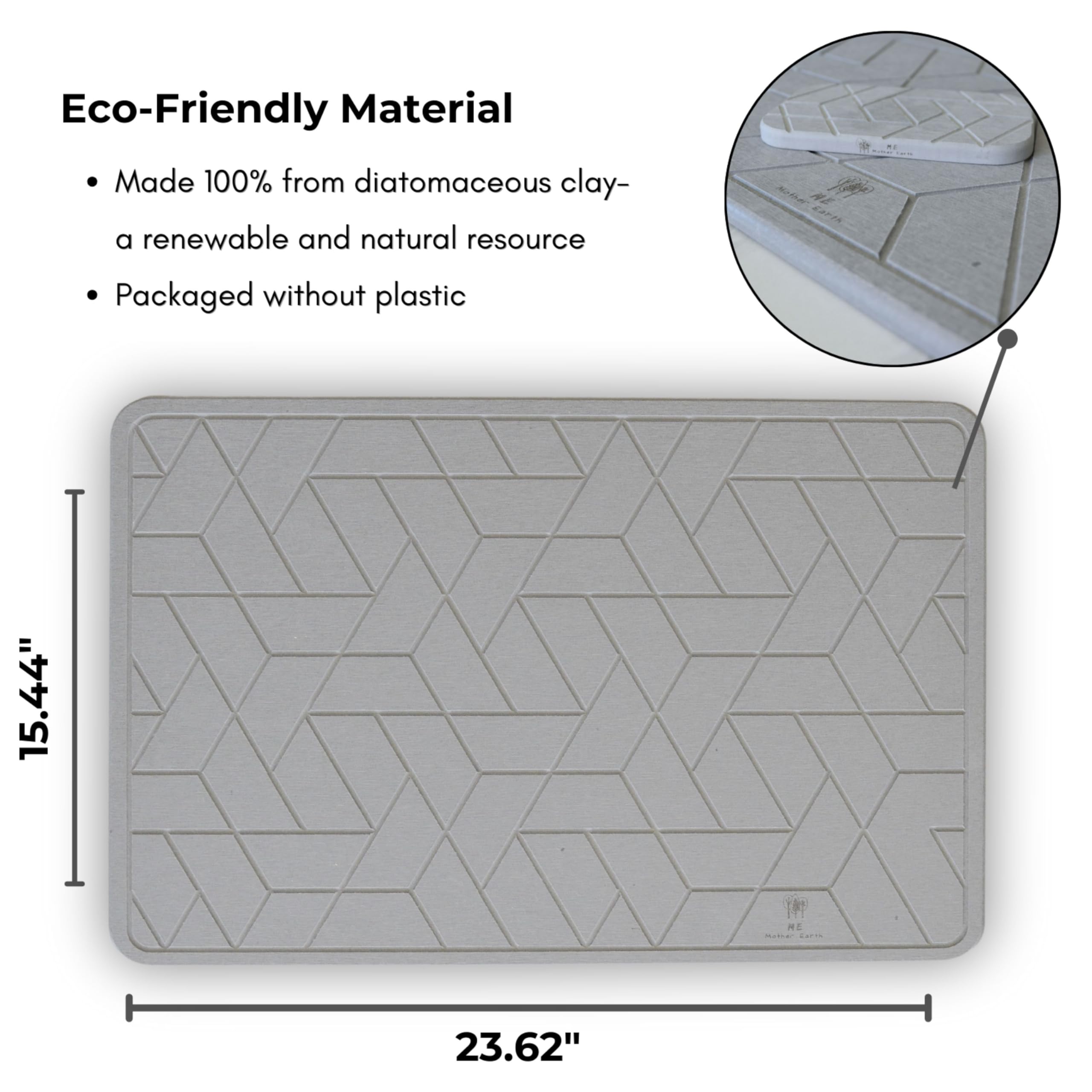 ME MOTHER EARTH Quick Dry Diatomaceous Earth Floor Stone Bath and Kitchen Dish Drying Mat, Bathroom Non-Slip Shower Mat, Super Absorbent Pad, Eco Friendly, Easy to Clean, Sustainable, Dark Grey