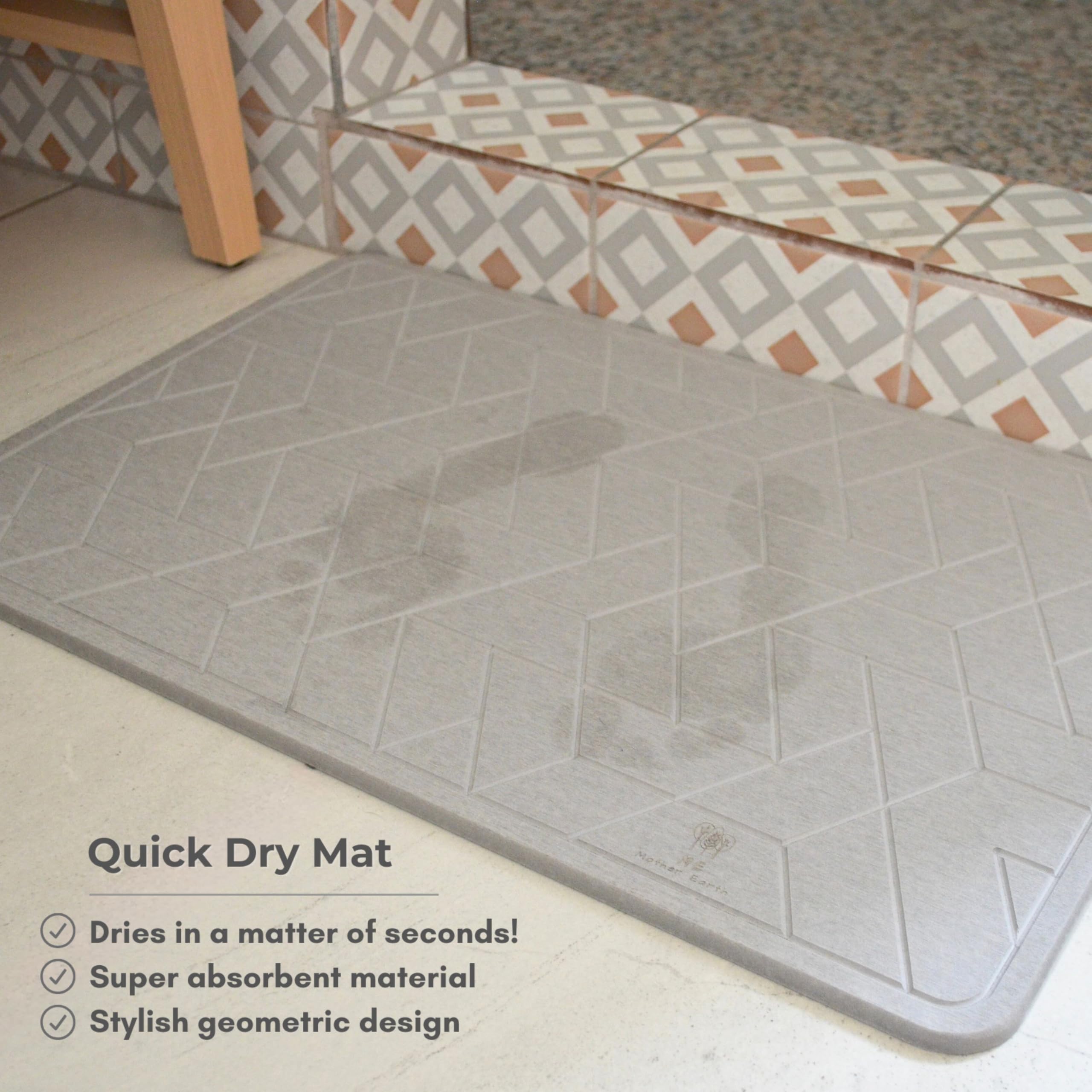 ME MOTHER EARTH Quick Dry Diatomaceous Earth Floor Stone Bath and Kitchen Dish Drying Mat, Bathroom Non-Slip Shower Mat, Super Absorbent Pad, Eco Friendly, Easy to Clean, Sustainable, Dark Grey