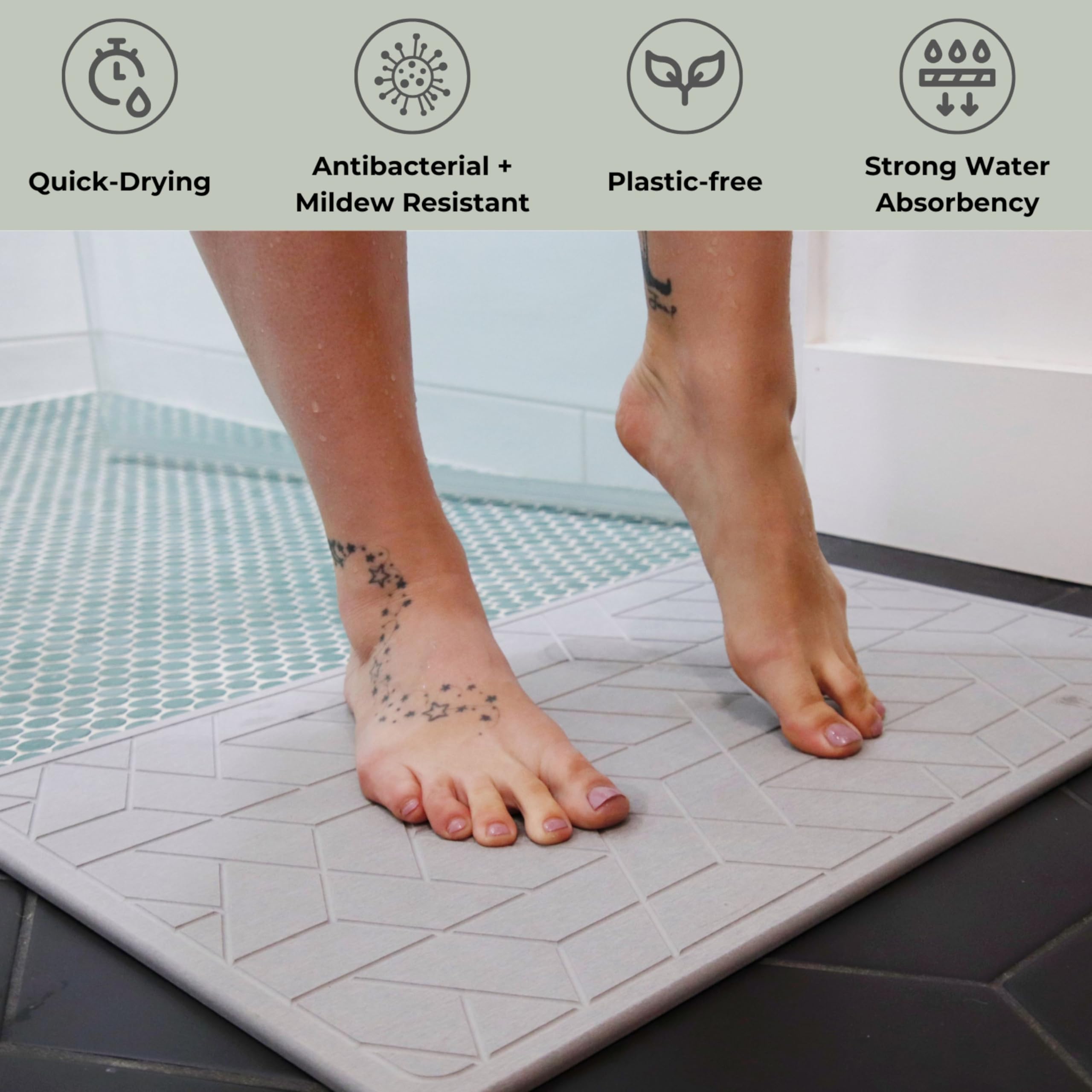 ME MOTHER EARTH Quick Dry Diatomaceous Earth Floor Stone Bath and Kitchen Dish Drying Mat, Bathroom Non-Slip Shower Mat, Super Absorbent Pad, Eco Friendly, Easy to Clean, Sustainable, Dark Grey