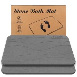 jizeuo stone bath mat, diatomaceous earth shower mat, non-slip super absorbent quick drying bathroom floor mat，2 pack, grey