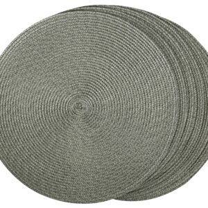 BAOFIN Round Braided Placemats Set of 6, Table Mats for Indoor and Outdoor Dining Table, Washable Woven Non-Slip Placemats, 15 inches (Gray)