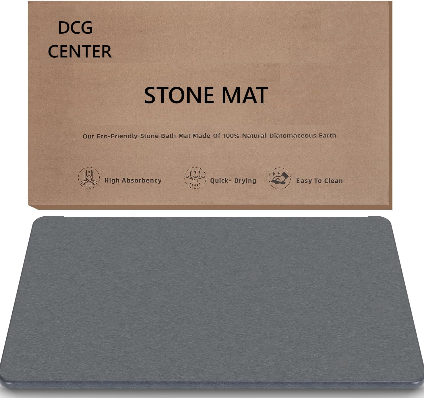 DCG Center Bathroom Stone Mat, Dark Grey, 23.62 x 15.75 inches