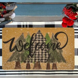 utowo winter xmas welcome-doormat non-slip front-door-mats - plaid pine-tree snow entrance mat porch home christmas decor