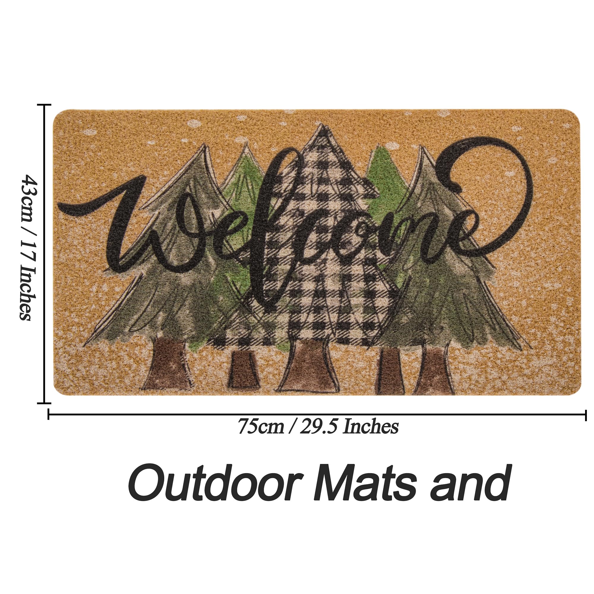 UTOWO Winter Xmas Welcome-Doormat Non-Slip Front-Door-Mats - Plaid Pine-Tree Snow Entrance Mat Porch Home Christmas Decor