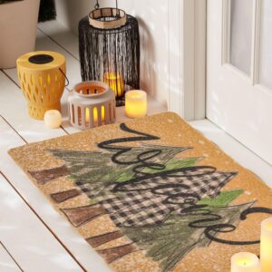 UTOWO Winter Xmas Welcome-Doormat Non-Slip Front-Door-Mats - Plaid Pine-Tree Snow Entrance Mat Porch Home Christmas Decor