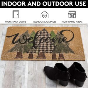 UTOWO Winter Xmas Welcome-Doormat Non-Slip Front-Door-Mats - Plaid Pine-Tree Snow Entrance Mat Porch Home Christmas Decor