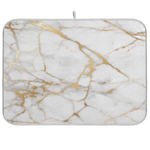 white gold marble texture dish drying mat for kitchen counter absorbent non-slip heat resistant drainer mats reversible dish drying pad coffee bar kitchen accessories, 18x24 inch