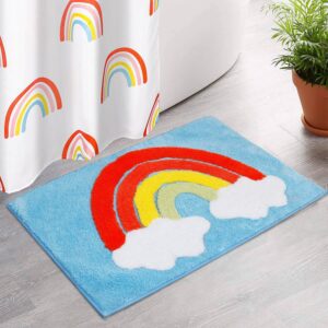 haiwaoo bath mats for bathroom, 32"×20" non slip bath rugs, soft and absorbent bathroom rugs, machine wash/dry, rugs for tub, shower, and bath room,rainbow