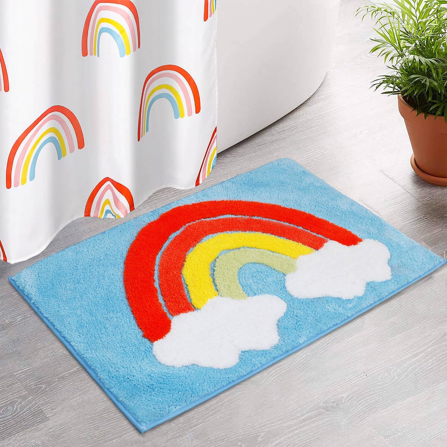 HAIWAOO Bath Mats for Bathroom, 32"×20" Non Slip Bath Rugs, Soft and Absorbent Bathroom Rugs, Machine Wash/Dry, Rugs for Tub, Shower, and Bath Room,Rainbow