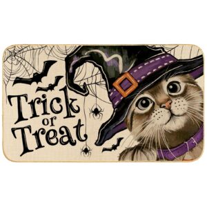 anydesign halloween cat welcome doormat trick or treat party front door mat rustic non-slip door rugs indoor outdoor carpet floor mat for farmhouse home office yard garden decor, 17 x 29 in