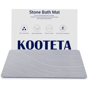 kooteta stone bath mat, diatomaceous earth shower mat, super absorbent, non-slip, quick drying, easy to clean - ideal for bathroom, shower floor, and kitchen counter (23.5x15” light gray-wavy shape)