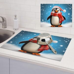 christmas funny penguin dish drying mat for kitchen 18x24 inch dish drying mats super absorbent drying mat for kitchen counter drainer mat non-slip coffee mat easy to clean kitchen drying mat