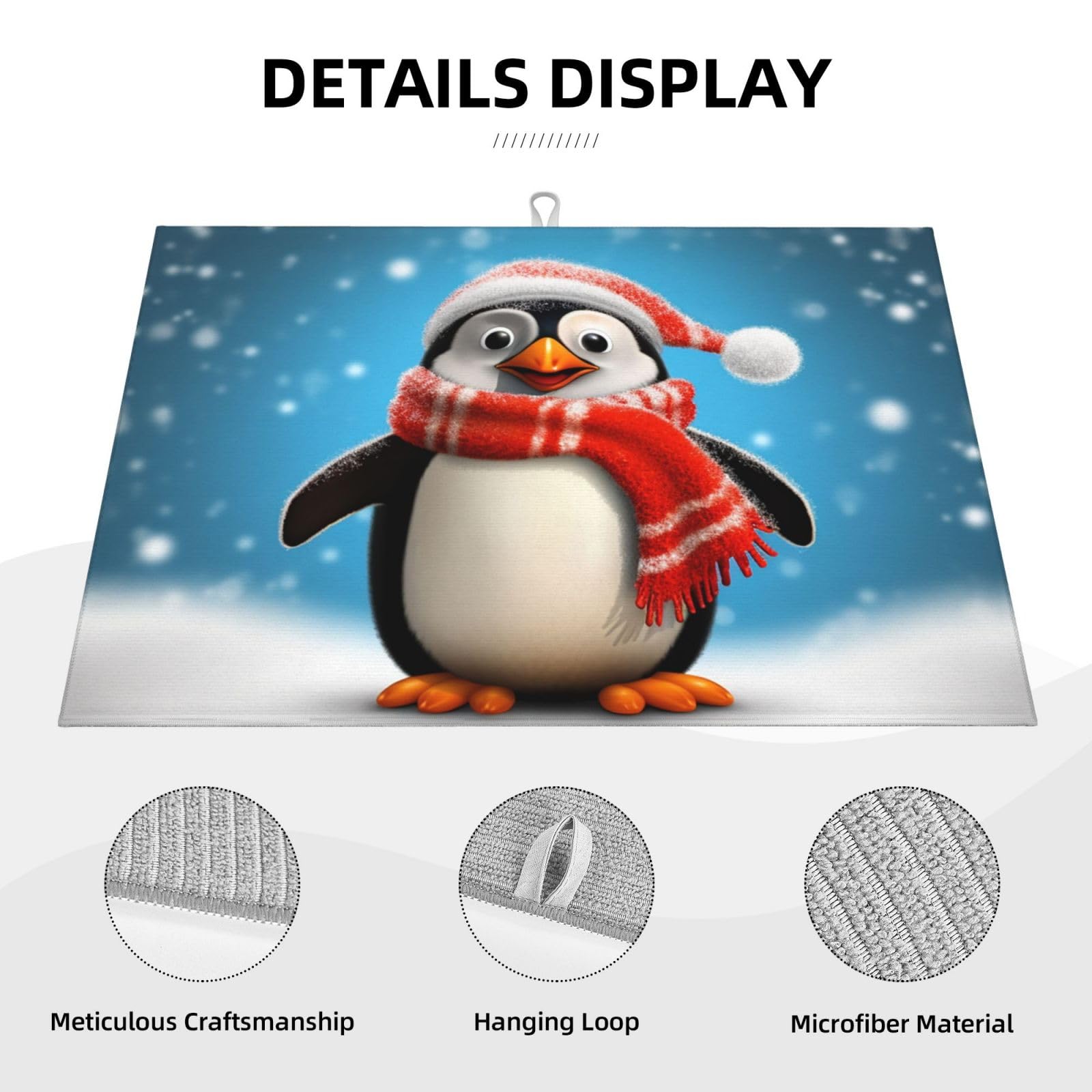 Christmas Funny Penguin Dish Drying Mat for Kitchen 18x24 inch Dish Drying Mats Super Absorbent Drying Mat for Kitchen Counter Drainer Mat Non-slip Coffee Mat Easy to Clean Kitchen Drying Mat