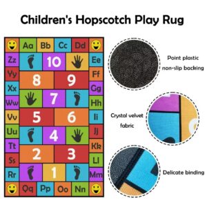 Kid Hopscotch Play Rug, ABC Alphabet Number Educational Carpet, Playroom Classroom Mat Non-Slip Washable (Red 31x47 in)