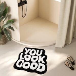 JAYLUN Bath Mat You Look Good Bath Mat Bathroom Rugs Black Bathroom Rug Funny Bathroom Mat Cute Bath Mat Cool Rugs for Bedroom Absorbent Bath Mat Non Slip Mat (Black, 25x21 inch)