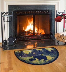 cozy floor mats hearth rug for fireplace, bear & cub, non slip kitchen mat, green black gold cream, half circle, fire resistant, nature, half round, heat resistant, cabin rug (26"x 39")