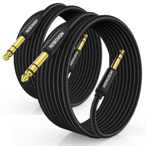 hosongin 1/4 inch trs instrument cable 15ft 2-pack [nylon braided shielded], 1/4 inch to 1/4 inch trs male to male plug stereo audio cord, quarter inch 6.35mm balanced interconnect line - 15 feet