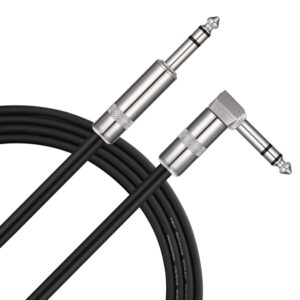 donner 15 ft trs cable, balanced stereo audio patch cable - sturdy no hum 1/4” male right angle to 1/4” trs male straight cord, black