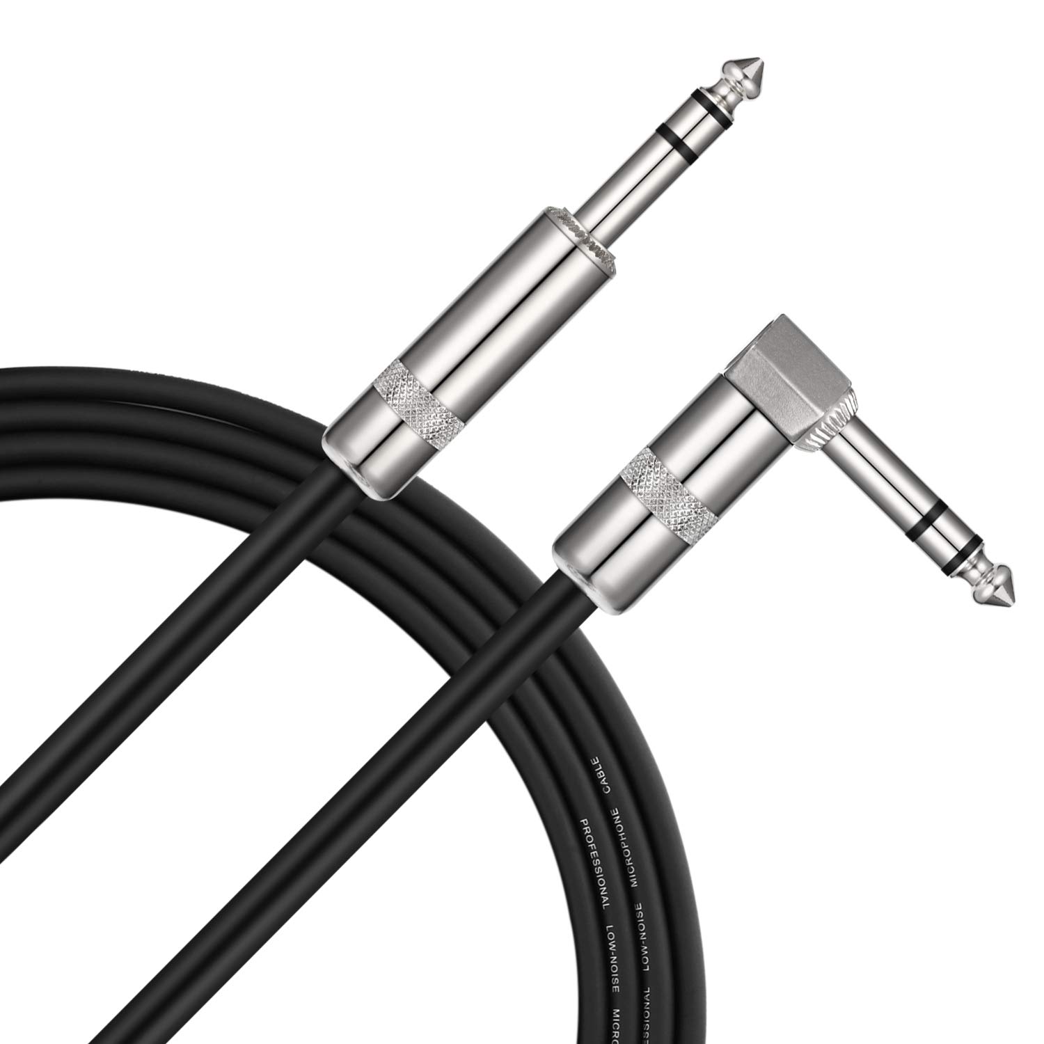 Donner 15 ft TRS Cable, Balanced Stereo Audio Patch Cable - Sturdy No Hum 1/4” Male Right Angle to 1/4” TRS Male Straight Cord, Black