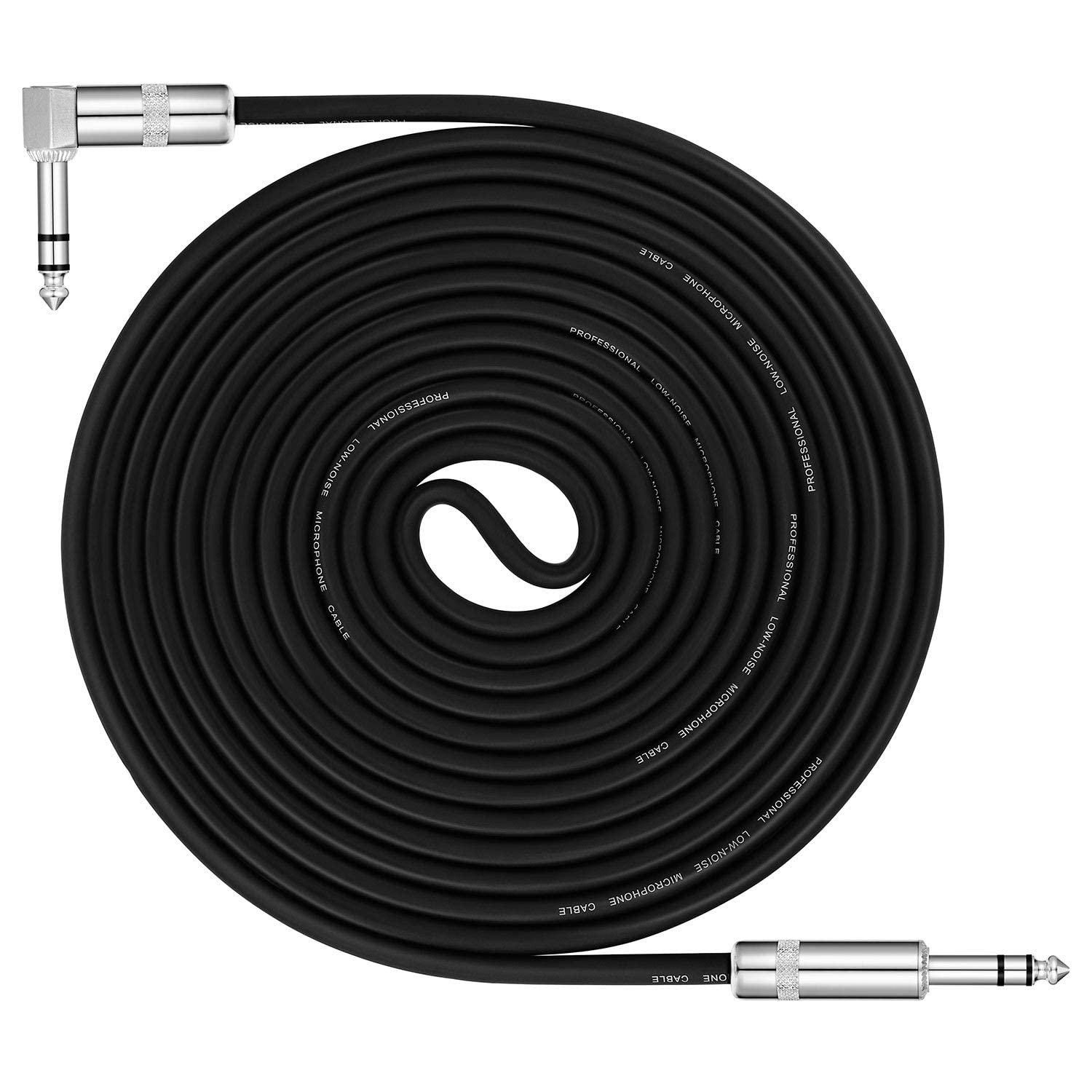 Donner 15 ft TRS Cable, Balanced Stereo Audio Patch Cable - Sturdy No Hum 1/4” Male Right Angle to 1/4” TRS Male Straight Cord, Black