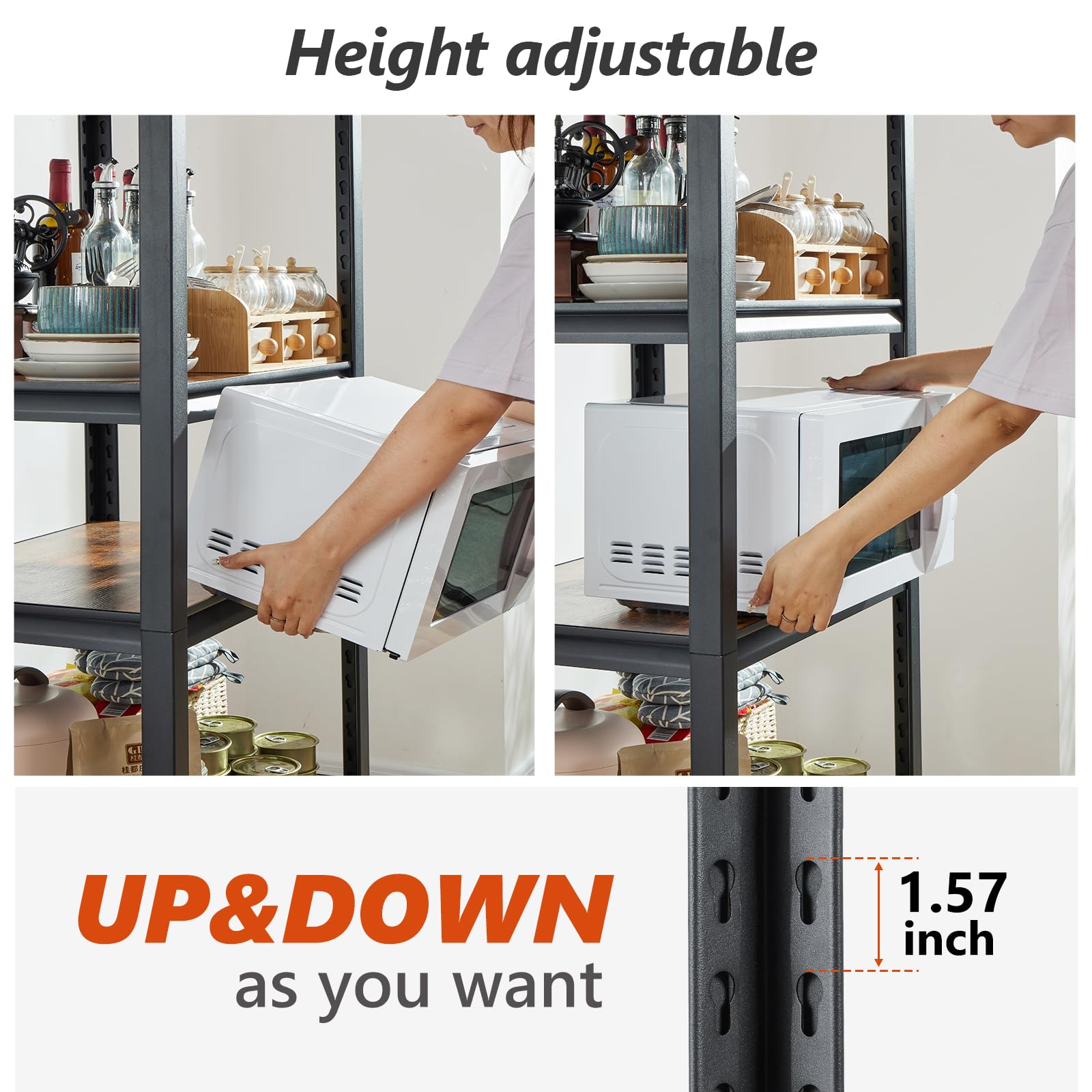 REIBII 3000LBS Garage Shelving Units and Storage Shelves Heavy Duty Garage Storage Shelves Adjustable 5 Tier Metal Shelves for Storage Rack Closet Kitchen Pantry Shelves, 60''H X 24.5''W X 16.5''D