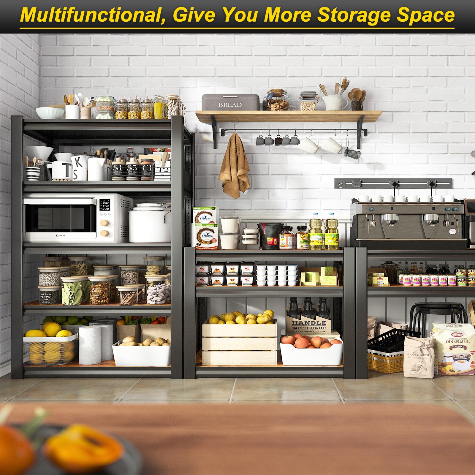 REIBII 3000LBS Garage Shelving Units and Storage Shelves Heavy Duty Garage Storage Shelves Adjustable 5 Tier Metal Shelves for Storage Rack Closet Kitchen Pantry Shelves, 60''H X 24.5''W X 16.5''D