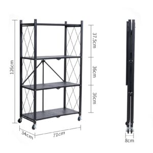 BRIAN & DANY 4-Shelf Foldable Storage Shelves with Wheels, Folding Metal Rack Shelving Unit, Heavy Duty No Assembly Organizer Shelf for Garage, Kitchen, Basement, Pantry, Black