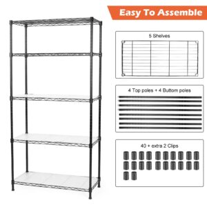 WDT 5 Tier Shelf Shelving Unit with Liners,Adjustable Metal Shelves for Storage, NSF Certified Wire Shelving Rack,1250bs Capacity Storage Shelves for Kitchen Garage,14" D×30" W×60" H