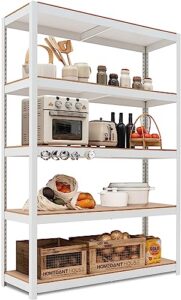 homedant house z-beam white 48" wide heavy duty garage storage shelving adjustable 5-tier metal shelves laminated organization shelf industrial utility rack pantry shed warehouse office store 1pack