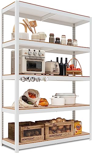 HOMEDANT House Z-Beam White 48" Wide Heavy Duty Garage Storage Shelving Adjustable 5-Tier Metal Shelves Laminated Organization Shelf Industrial Utility Rack Pantry Shed Warehouse Office Store 1Pack