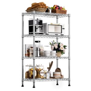 mzg storage shelving steel heavy duty 4-tier utility shelving unit steel organizer wire rack for home,kitchen,office,chrome (13.7" d x 29.5" w x 47.2" h)