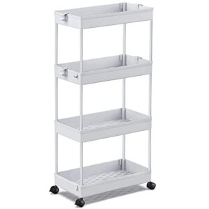 spacekeeper storage cart, 4-tier mobile shelving unit, bathroom rolling cart utility storage organizer shelf for kitchen living room bathroom laundry room & dressers, gray