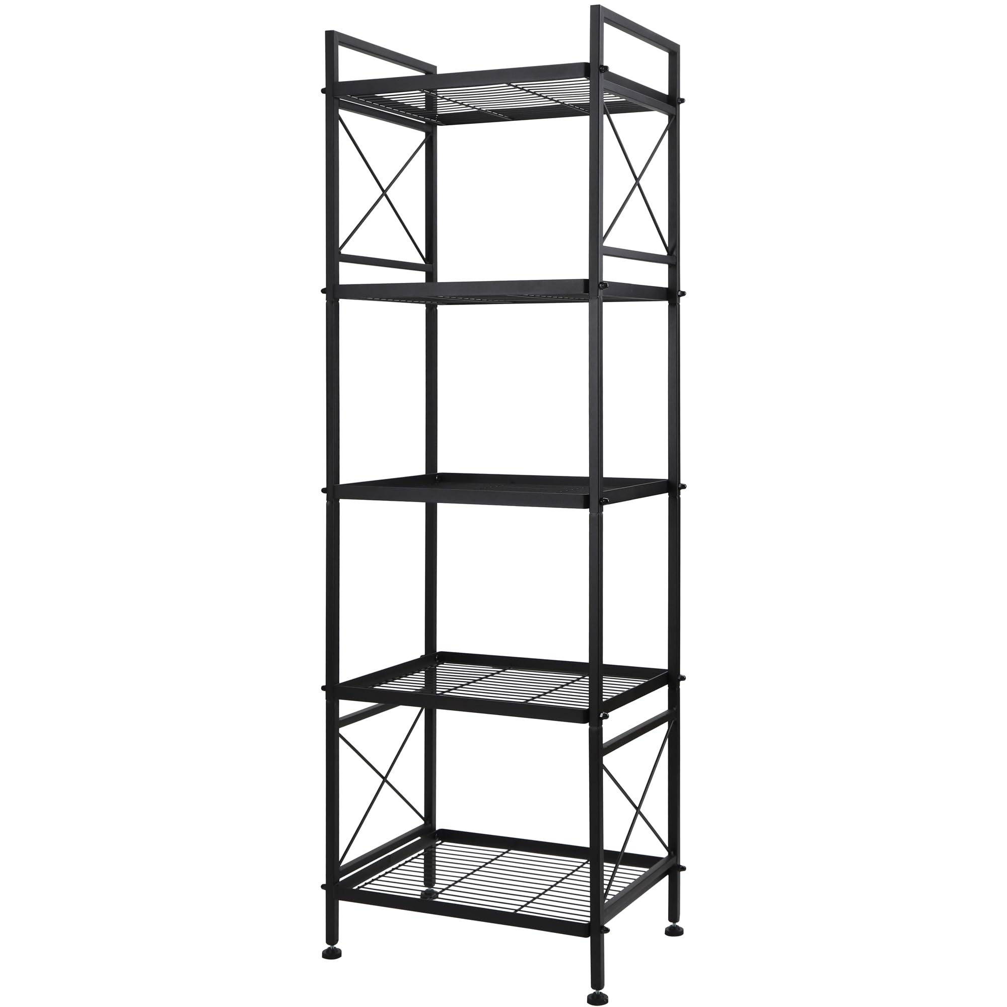 YOHKOH 5 Tier Metal Storage Rack Closet Shelves,Standing Storage Shelf Units for Laundry Bathroom Kitchen Pantry Closet(Black,17.0L x 12.9W x 53.3H)