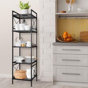 YOHKOH 5 Tier Metal Storage Rack Closet Shelves,Standing Storage Shelf Units for Laundry Bathroom Kitchen Pantry Closet(Black,17.0L x 12.9W x 53.3H)