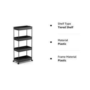 SPACEKEEPER Storage Cart 4-Tier, Bathroom Rolling Cart Utility Storage Organizer Shelf Mobile Shelving Unit for Kitchen Living Room Bathroom Laundry Room & Dressers, Black