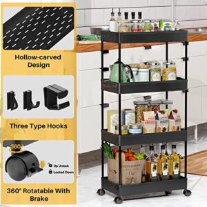 SPACEKEEPER Storage Cart 4-Tier, Bathroom Rolling Cart Utility Storage Organizer Shelf Mobile Shelving Unit for Kitchen Living Room Bathroom Laundry Room & Dressers, Black