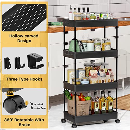 SPACEKEEPER Storage Cart 4-Tier, Bathroom Rolling Cart Utility Storage Organizer Shelf Mobile Shelving Unit for Kitchen Living Room Bathroom Laundry Room & Dressers, Black