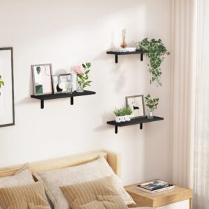 upsimples Floating Shelves for Wall Decor Storage, Black Wall Mounted Shelves Set of 5, Sturdy Small Wood Shelves Hanging for Bedroom, Living Room, Bathroom, Kitchen, Corner, Book