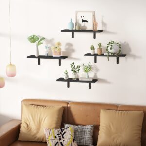 upsimples Floating Shelves for Wall Decor Storage, Black Wall Mounted Shelves Set of 5, Sturdy Small Wood Shelves Hanging for Bedroom, Living Room, Bathroom, Kitchen, Corner, Book