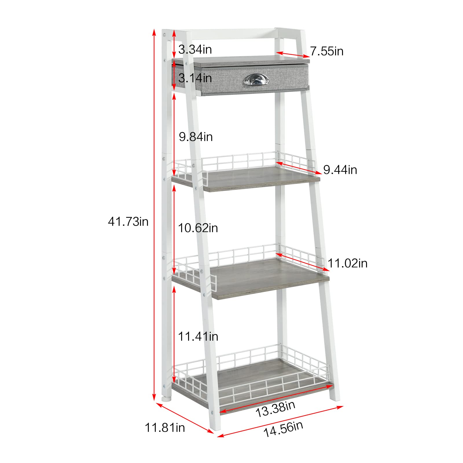 keomaisyto 4-Tier Elegant Ladder Shelf, Bathroom Storage Shelf, Ladder Bookshelf with Drawer, Freestanding Storage Shelves for Bathroom Living Room Study Office, White