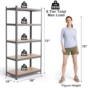 ERGOMASTER Storage Shelves Metal Garage Shelving Unit 5-Shelf Adjustable Heavy Duty Boltless Organizer Rack for Home Warehouse Pantry Office 108" W x 18" D x 72" H Grey,3Pack