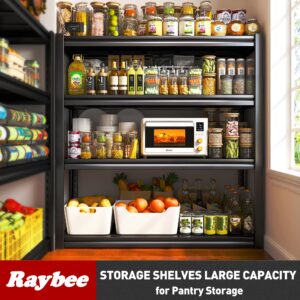 Raybee 40" Wide Storage Shelves Garage Shelving, 2 Pack, Heavy Duty Shelving, Adjustable 4 Tier Metal Shelves for Warehouse, Pantry, Kitchen 40" W x19 D x57 H, Black