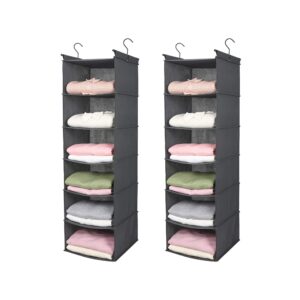 max houser 6 tier shelf hanging closet organizer, closet hanging shelf with 2 sturdy hooks for storage,2 pack, foldable (grey)