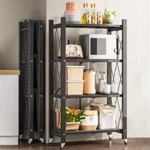 joybos 4-shelf foldable storage shelves with wheels, heavy duty metal shelving, no assembly organizer wire shelf rack for garage kitchen, basement, pantry, holds up to 1000 pounds…