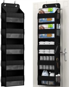 hioya over the door storage organizer, rv bathroom organizer, over the door organizer camper storage and organization, 5 shelf hanging over door organizer for camper, bathroom, bedroom, closet-black